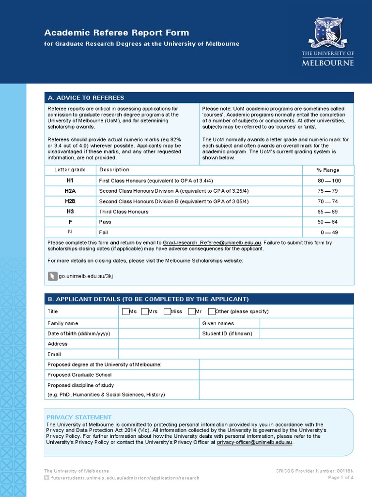 UoM Academic Referee Report Form | PDF | Academic Degree | Graduate School