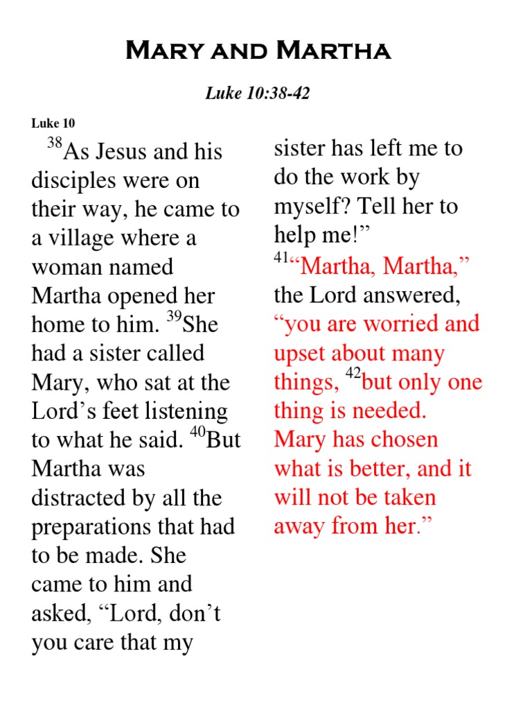 Lesson 48 Mary and Martha | PDF | Gospel Of Luke | Mary, Mother Of Jesus