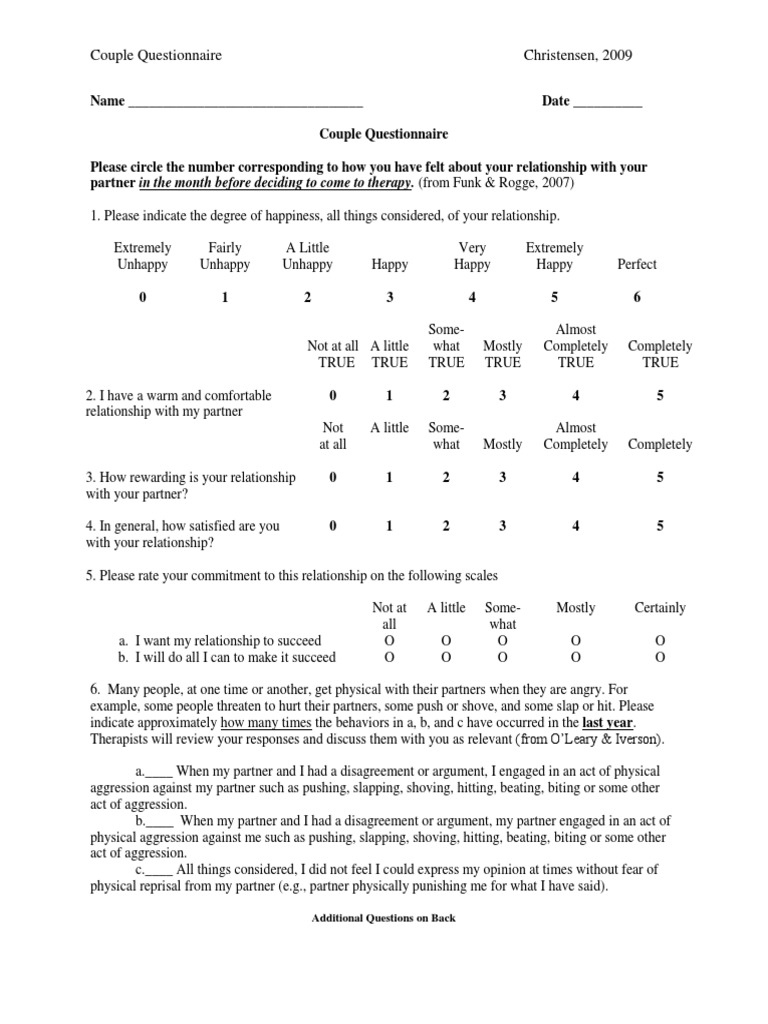 Couple Questionnaire | PDF | Aggression | Metaphysics Of Mind