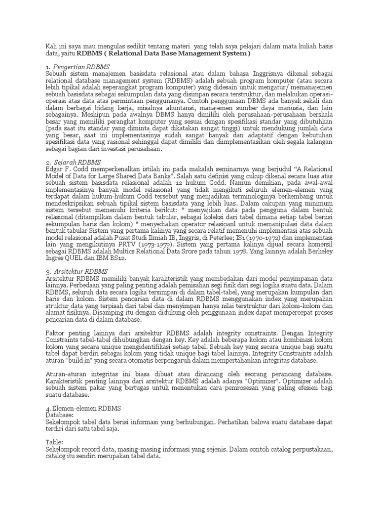 Arsitektur RDBMS | PDF