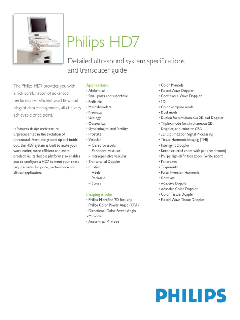 Philips HD7: Detailed Ultrasound System Specifications and Transducer ...