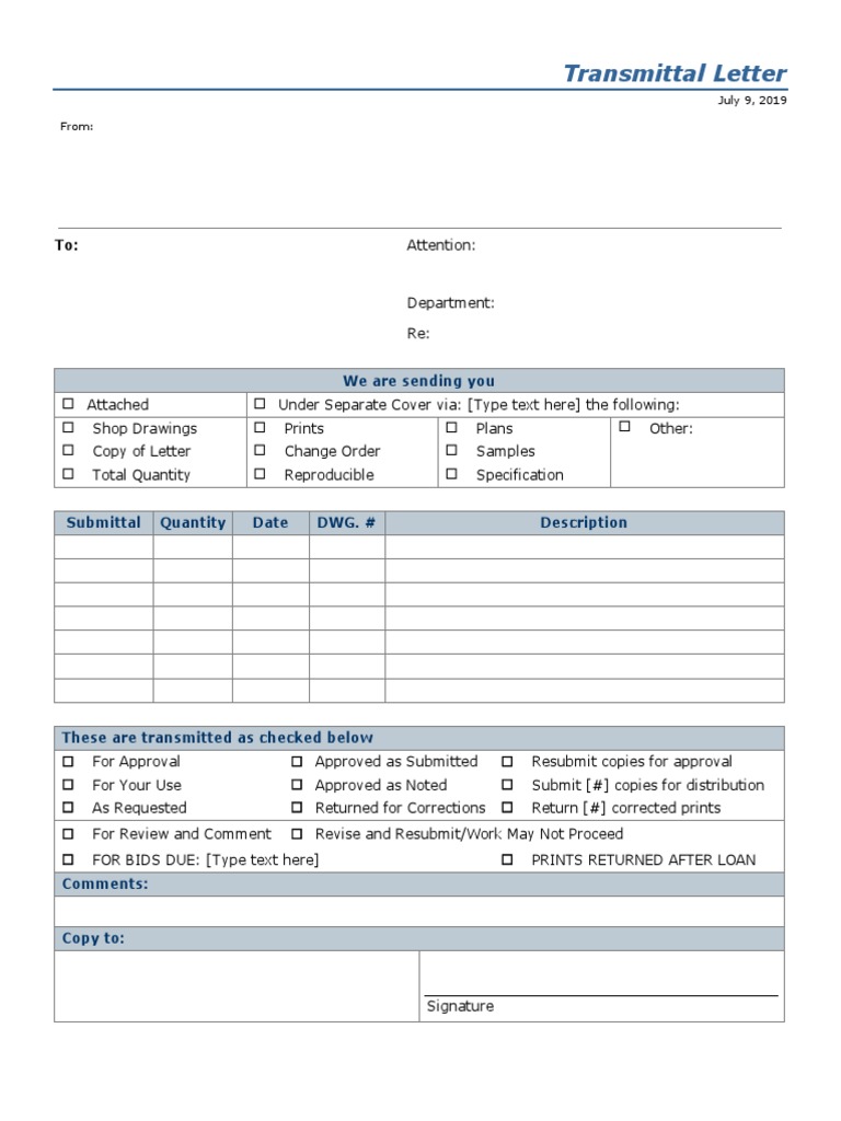 Construction Transmittal Letter Template | PDF