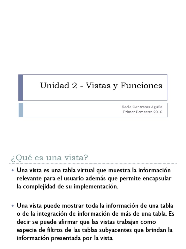 Clase 10 - Unidad 2 - Vistas y Funciones | PDF | SQL | Servidor SQL de Microsoft