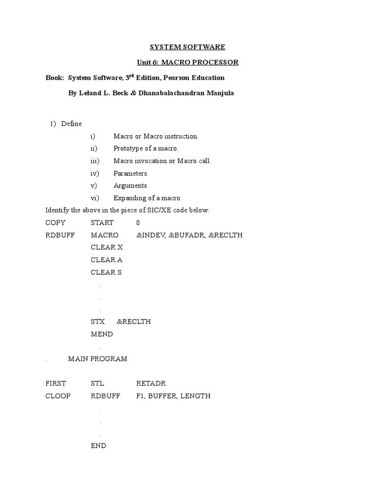 System Software Unit 6: Macro Processor Book: System Software, 3 ...