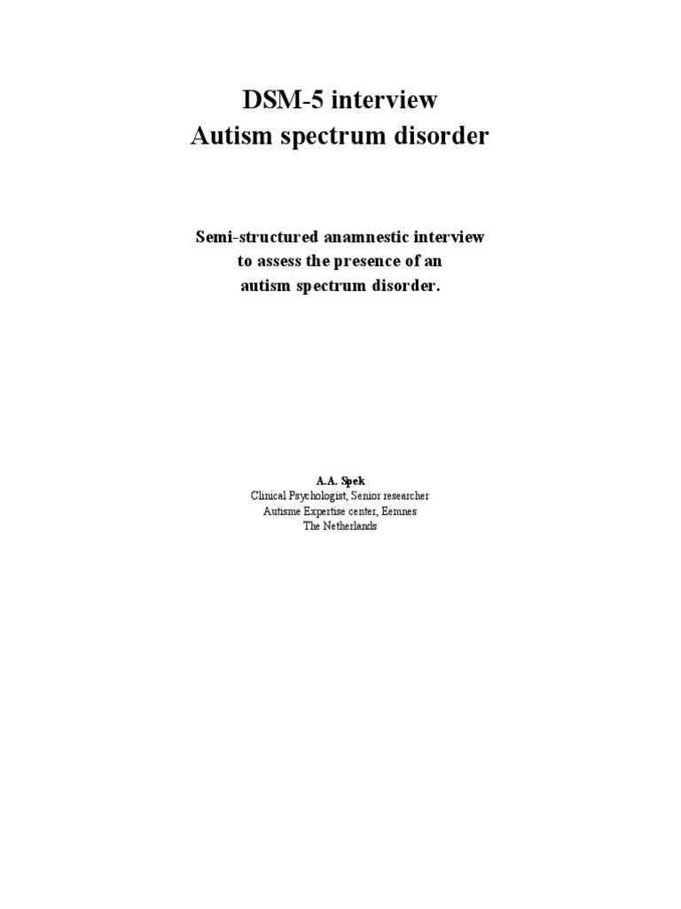 DSM 5 Interview ASD English | PDF | Autism Spectrum | Autism