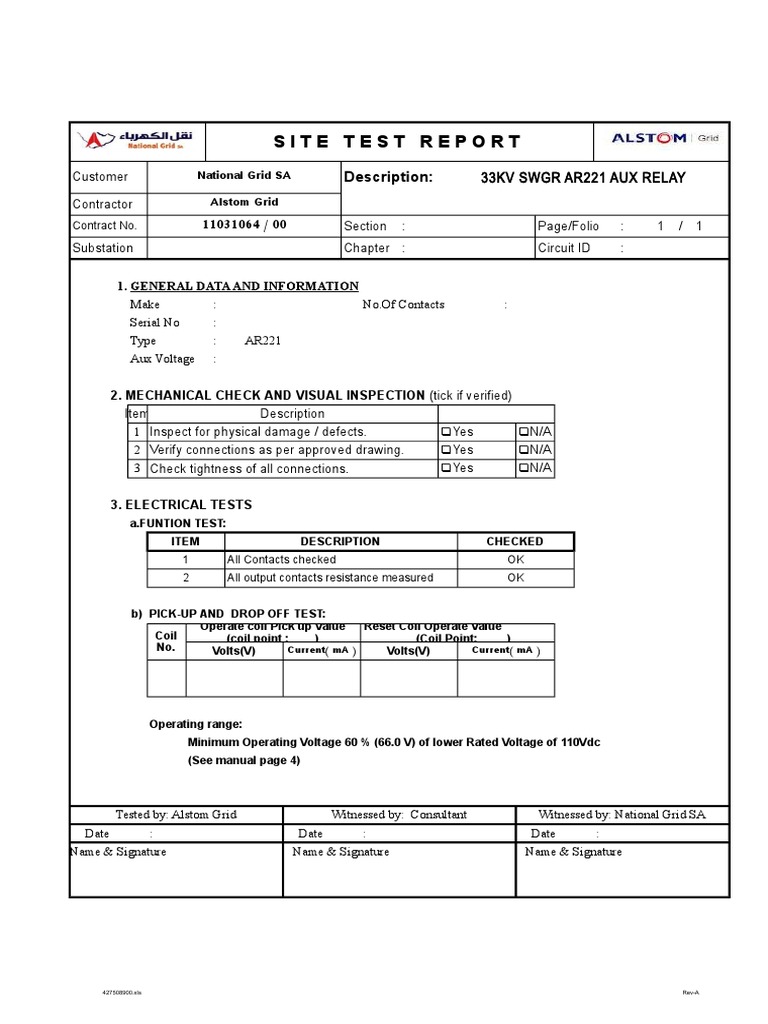 Site Test Report: Description | PDF | Relay | Volt