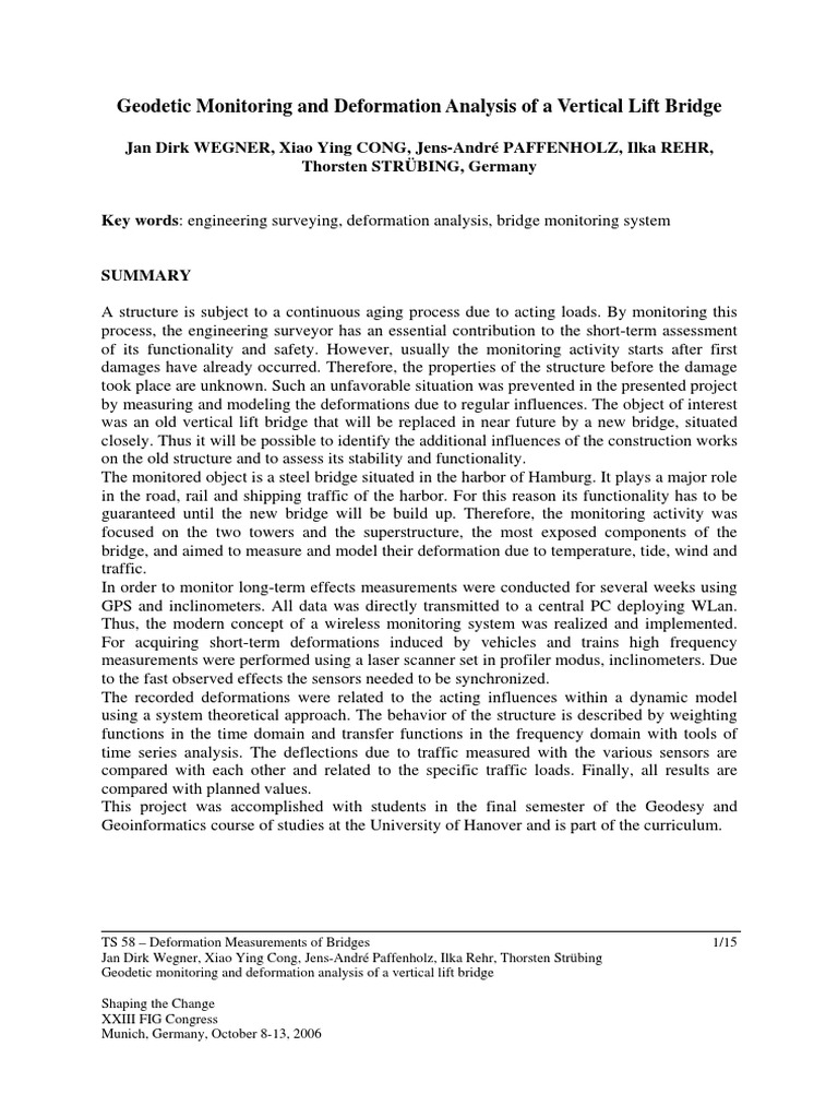 Geodetic Monitoring and Deformation Analysis of A Vertical Lift Bridge ...