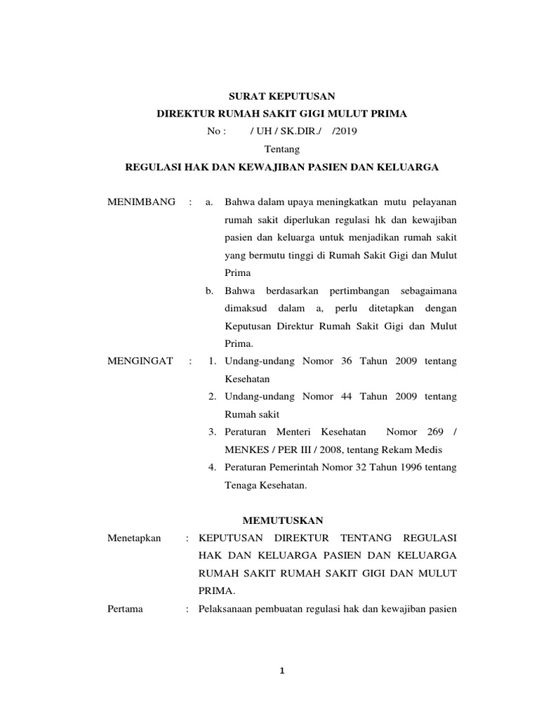 SK Hak Pasien Dan Keluarga | PDF