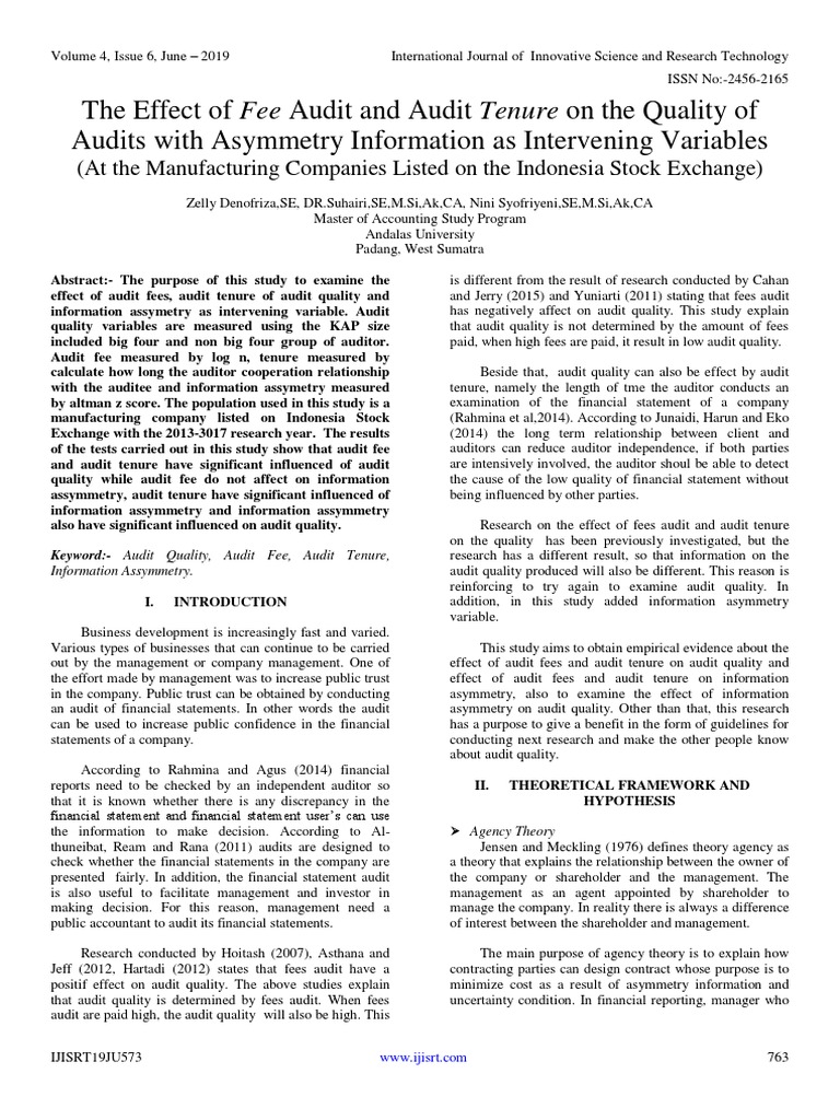 The Effect of Fee Audit and Audit Tenure On The Quality of Audits With Asymmetry Information As ...