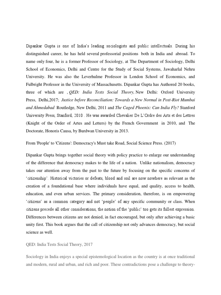 Dipankar Gupta's Dairy Note | PDF | Caste | Sociology