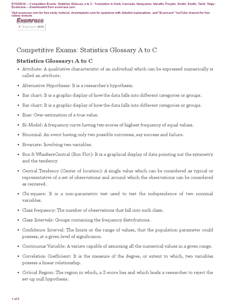 Statistics Glossary A To C | PDF | Statistical Hypothesis Testing ...