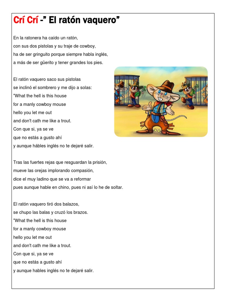 Letra de El Raton Vaquero de Cri Cri | PDF | Hogar, jardinería y ...