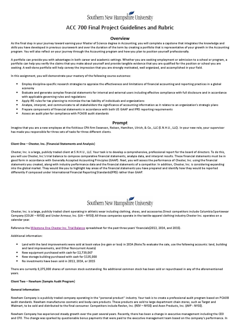 ACC 700 Final Project Guidelines and Rubric | PDF | International ...