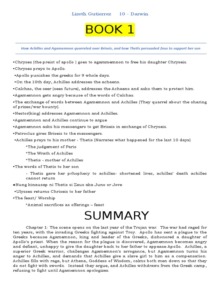 Iliad Book 1 | PDF | Paris (Mythology) | Hector