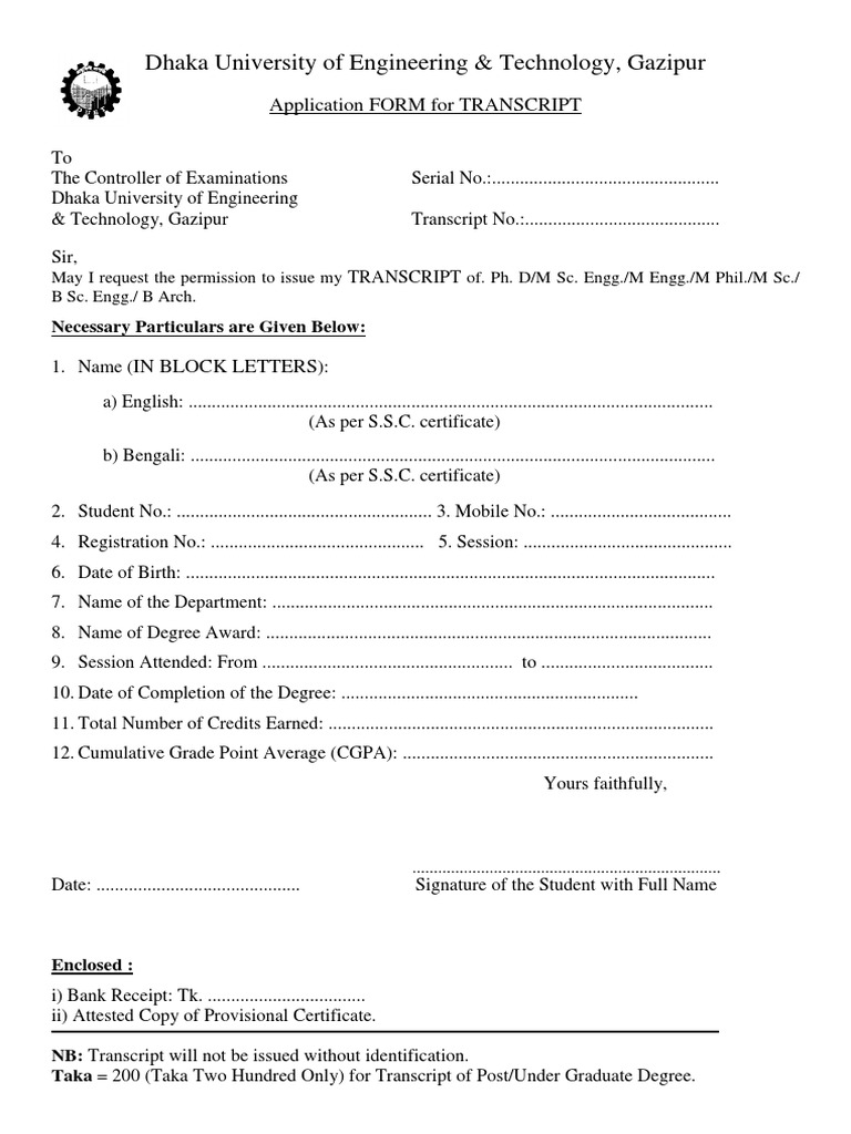 Dhaka University of Engineering & Technology, Gazipur: Application FORM ...