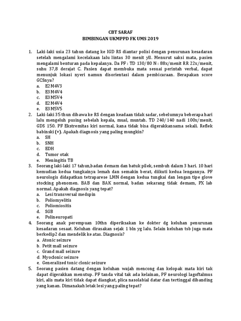 Soal Mentoring UKMPPD Saraf Juli 2019 | PDF