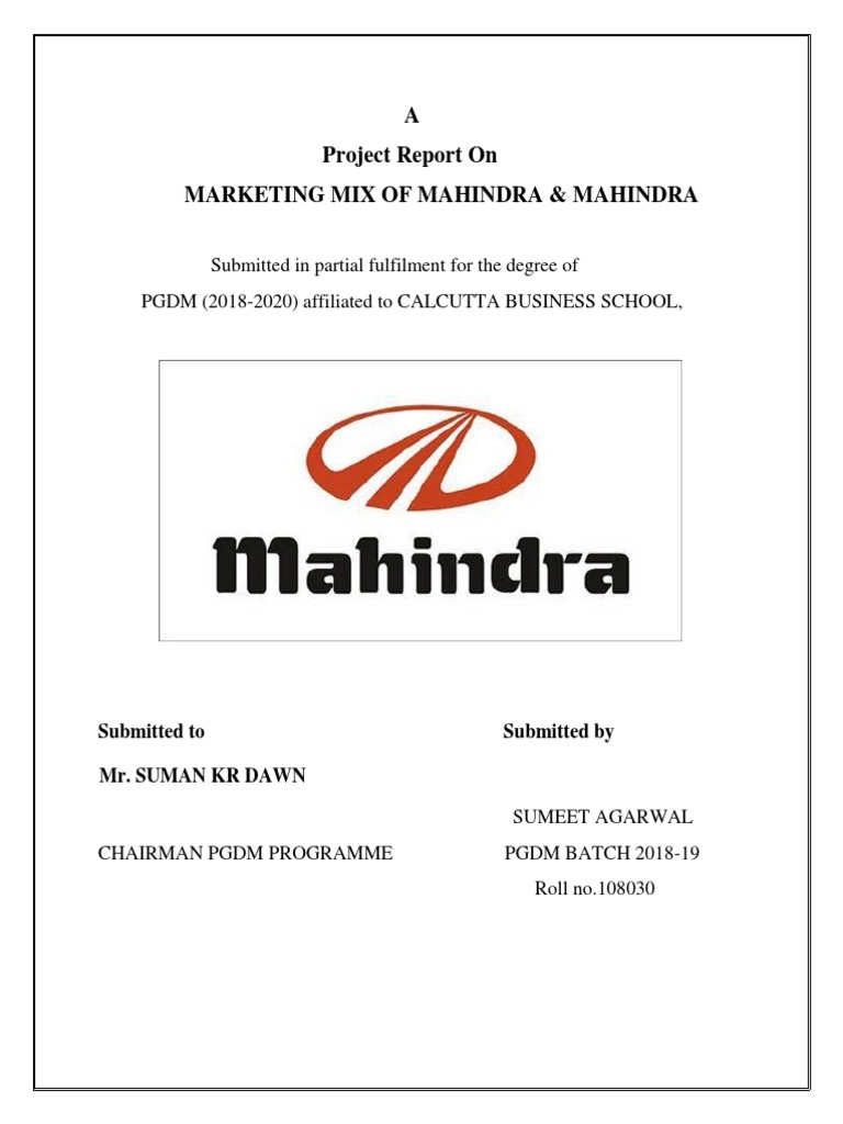 A Project Report On Marketing Mix of Mahindra & Mahindra | PDF ...