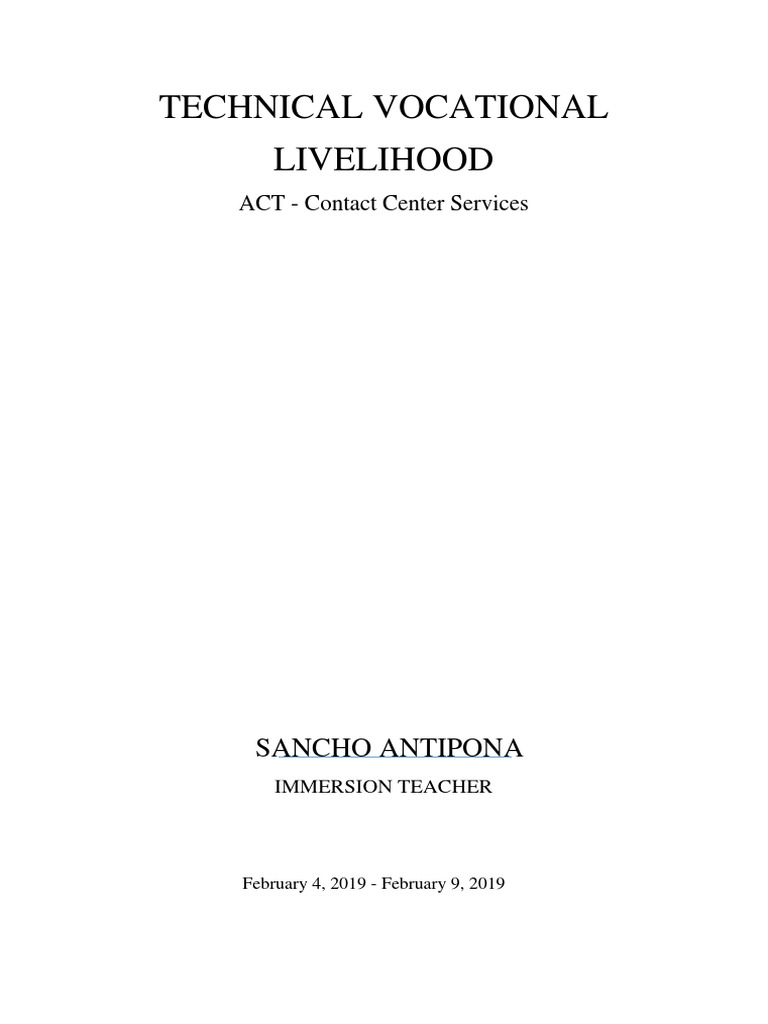 Technical Vocational Livelihood: ACT - Contact Center Services | PDF