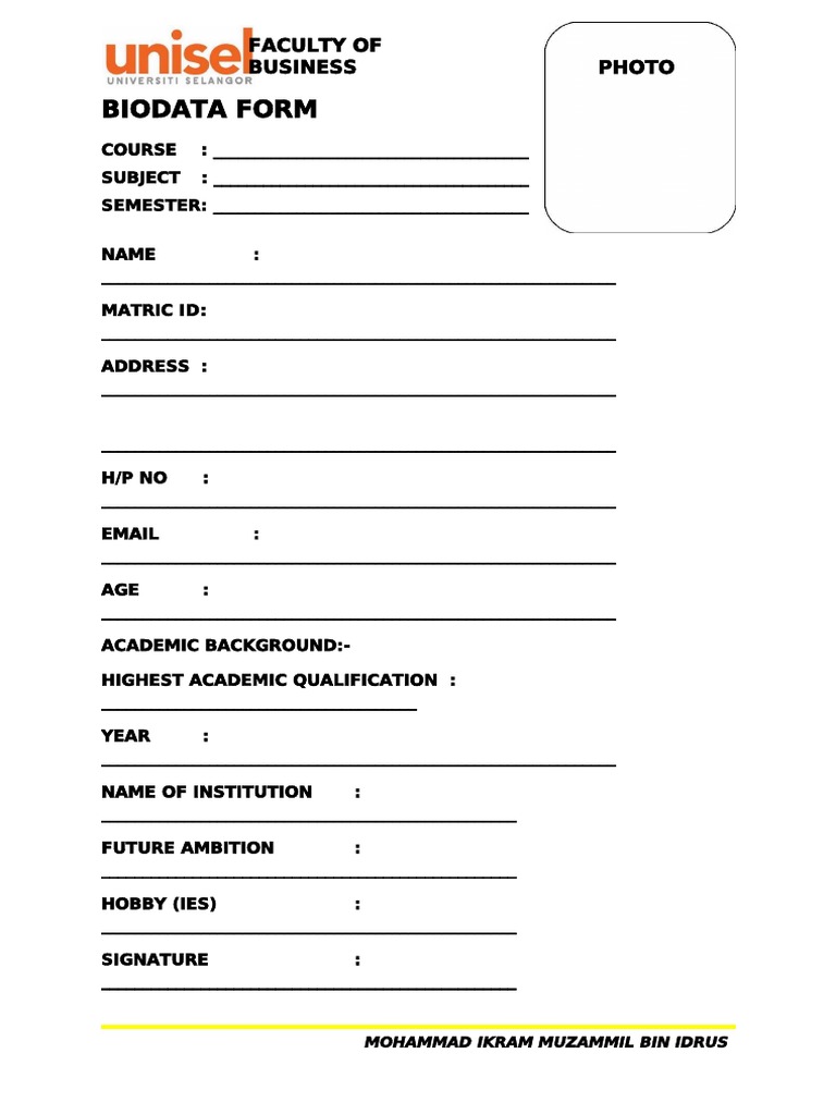 Biodata Form 1