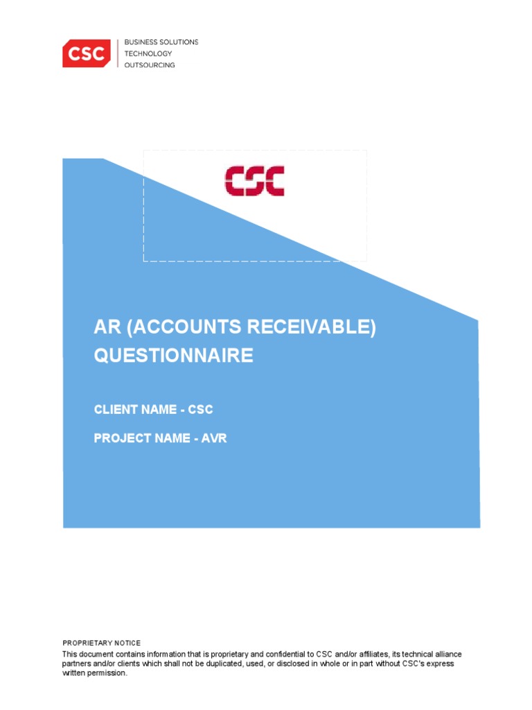 Ar (Accounts Receivable) Questionnaire: Client Name - CSC Project Name ...