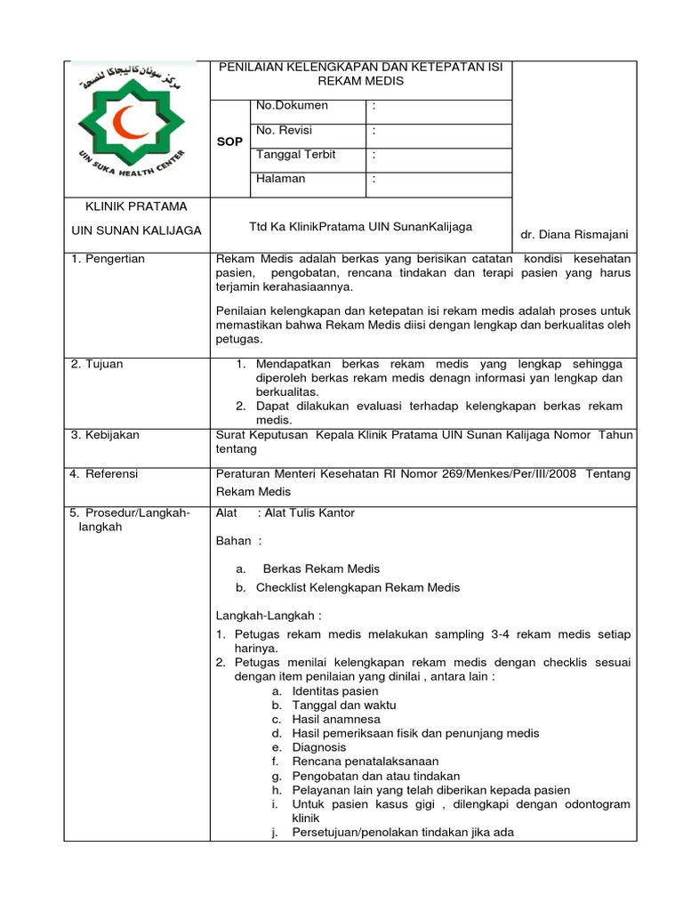 3.4.4 SOP Penilaian Kelengkapan Dan Ketepatan Isi RM | PDF