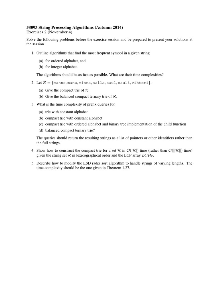String Processing Algorithms (Autumn 2014) Exercises 2 (November 4 ...
