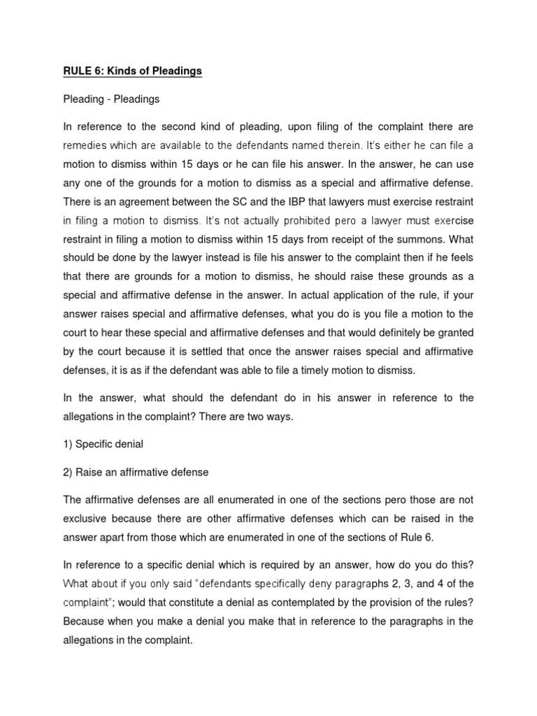 RULE 6: Kinds of Pleadings | PDF | Pleading | Counterclaim