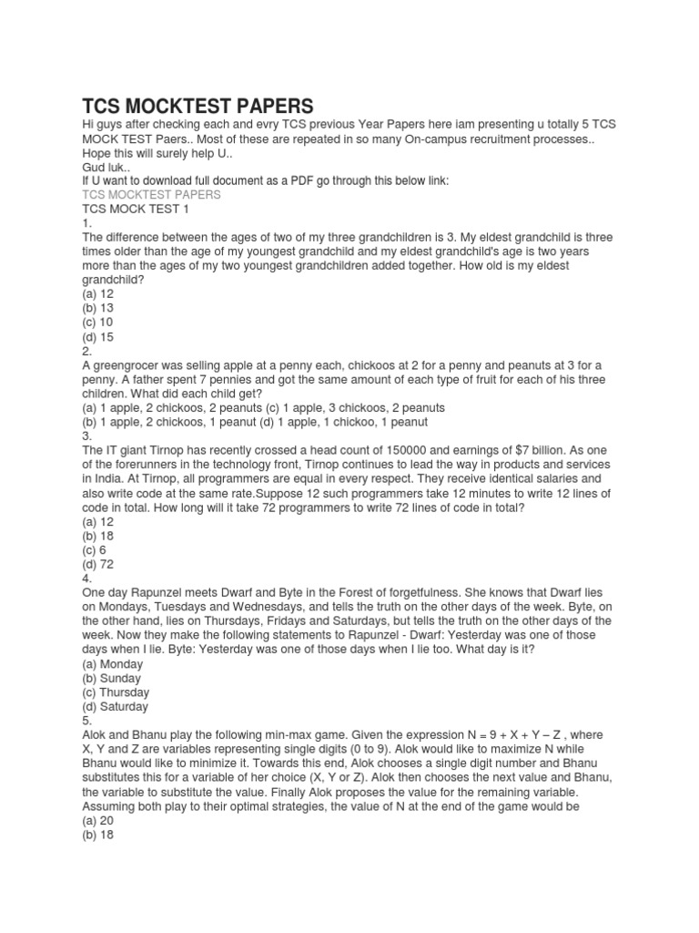 TCS Mock Test Papers for Recruitment | PDF | Ferrari | Speed