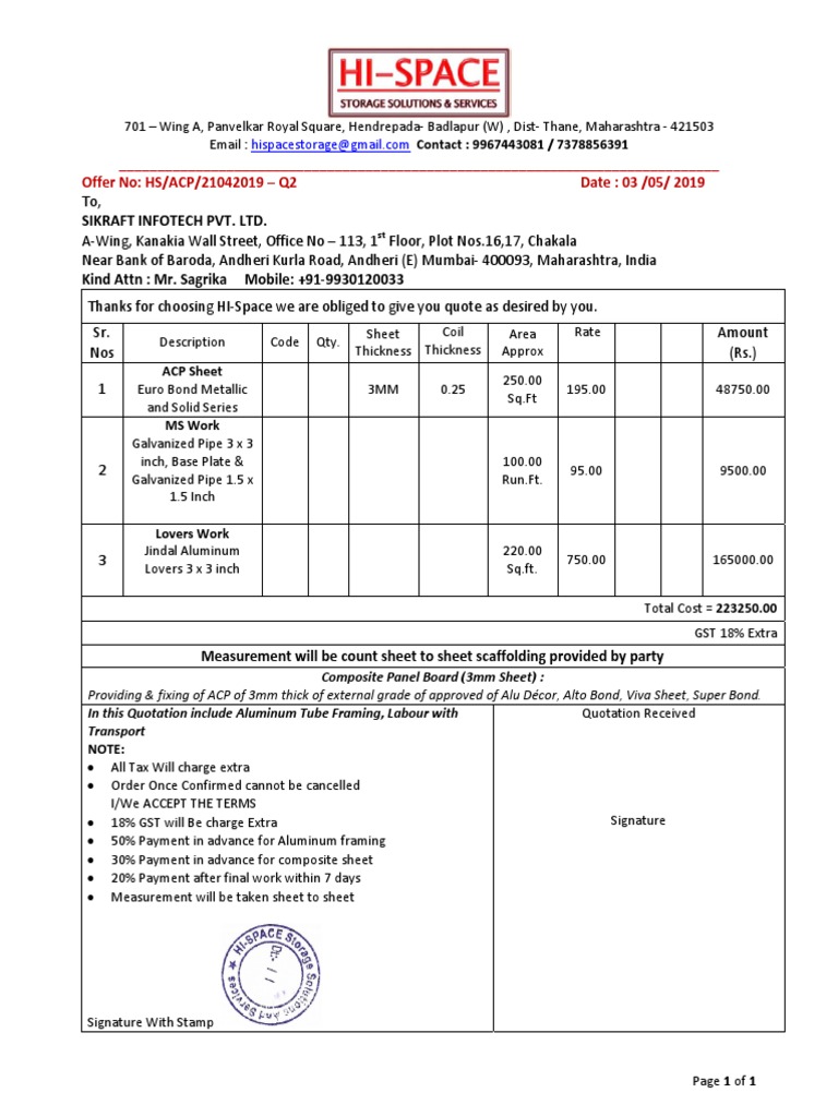 ACP Quotation Rev 03.05.2019 | PDF | Business | Nature