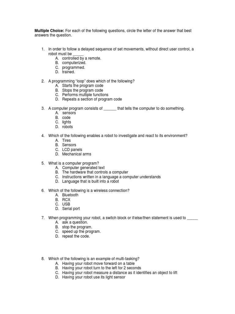 Multiple Choice: For Each of The Following Questions, Circle The Letter ...