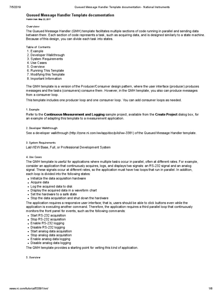 Queued Message Handler Template Documentation - National Instruments | PDF | Control Flow ...