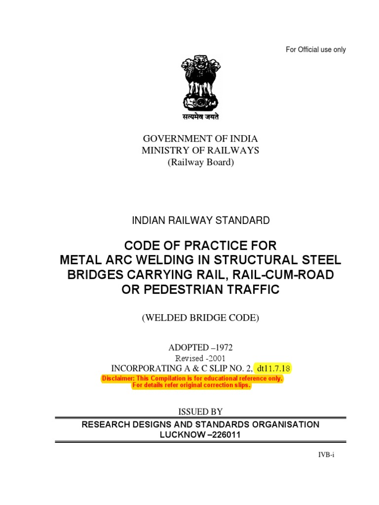 Code of Practice For Metal Arc Welding in Structural Steel Bridges ...
