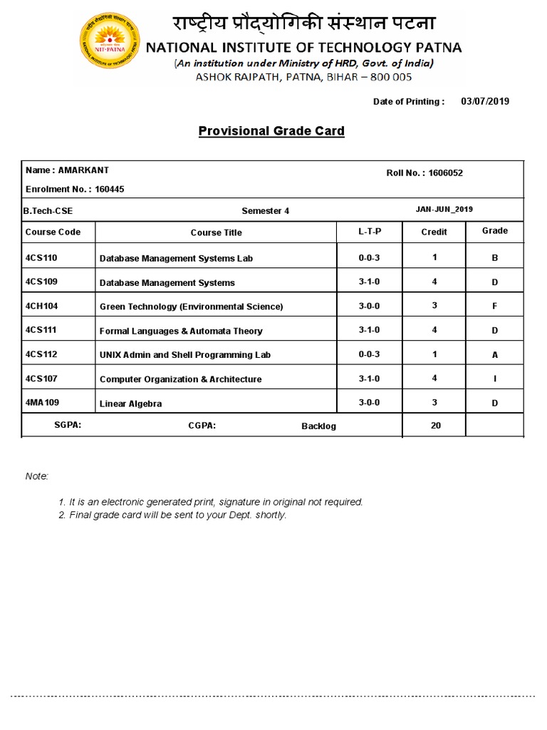 Grade Card Btecprint | PDF