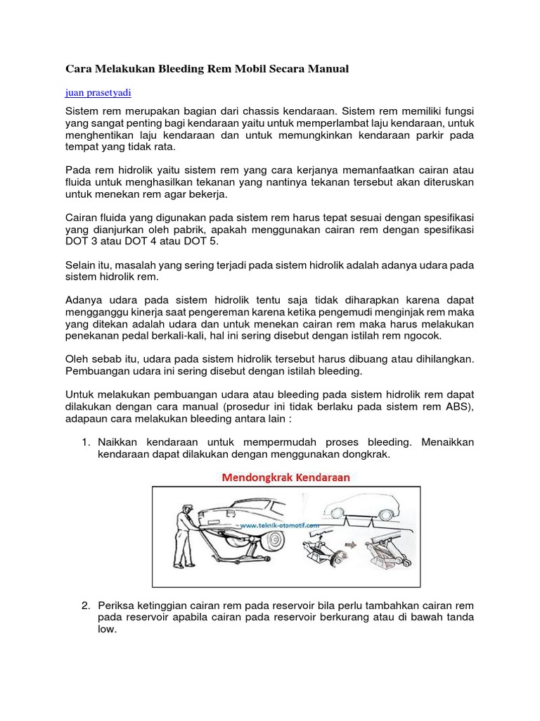 Cara Melakukan Bleeding Rem Mobil Secara Manual | PDF | Teknologi ...