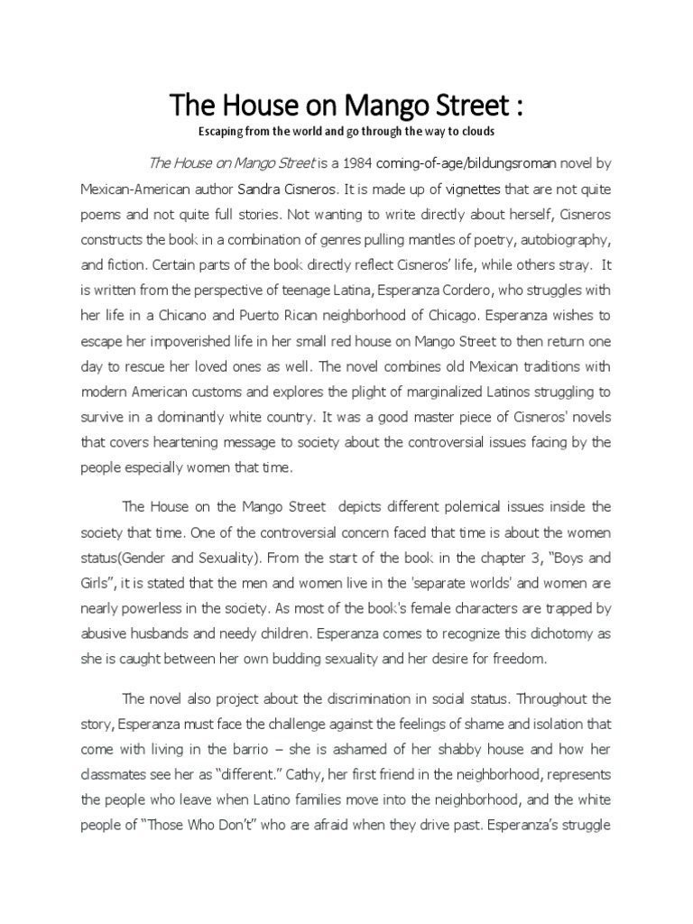 The House On Mango Street:: Coming-Of-Age Bildungsroman Sandra Cisneros ...