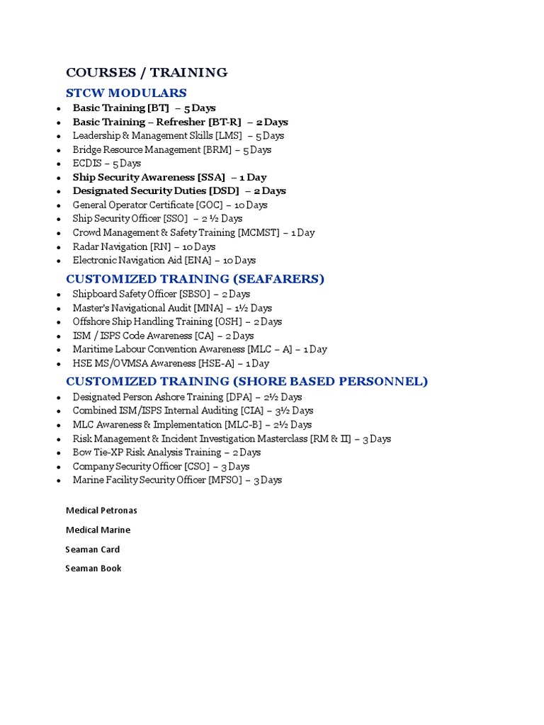 STCW & Customized Maritime Training Courses | PDF | Business | Science ...