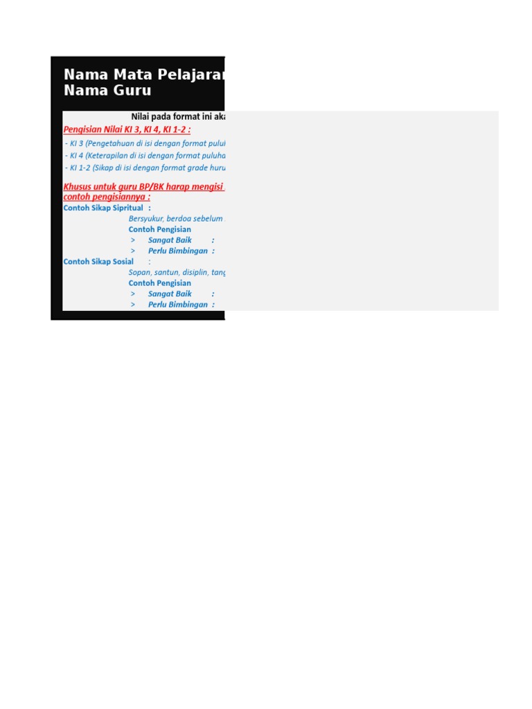 Form Setor Nilai Raport Xi TKJ Administrasinsistem Jaringan | PDF