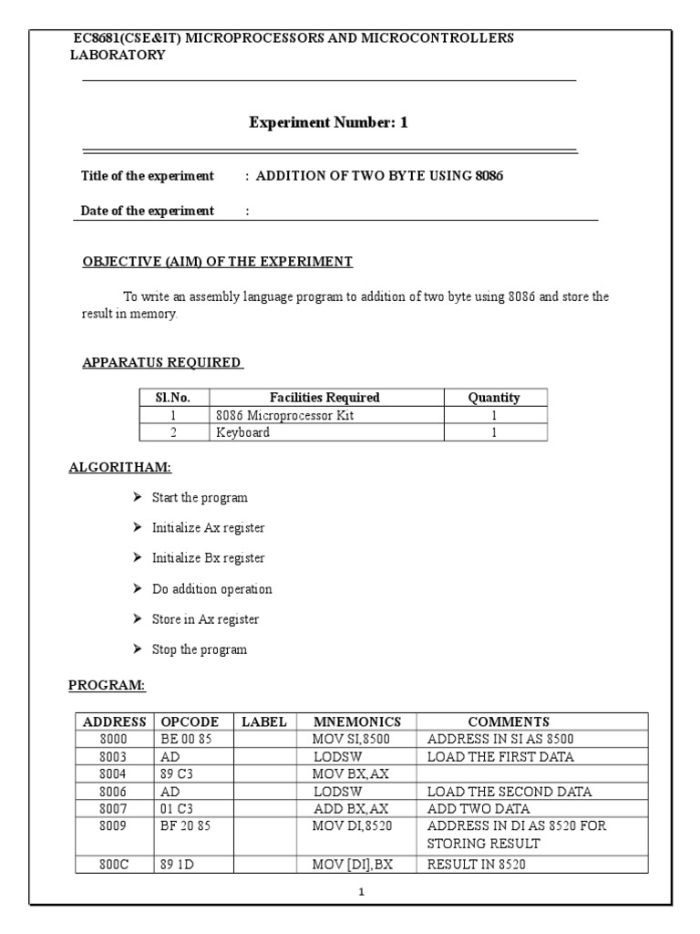 8086 Assembly Lab Guide | PDF | Assembly Language | Microcontroller