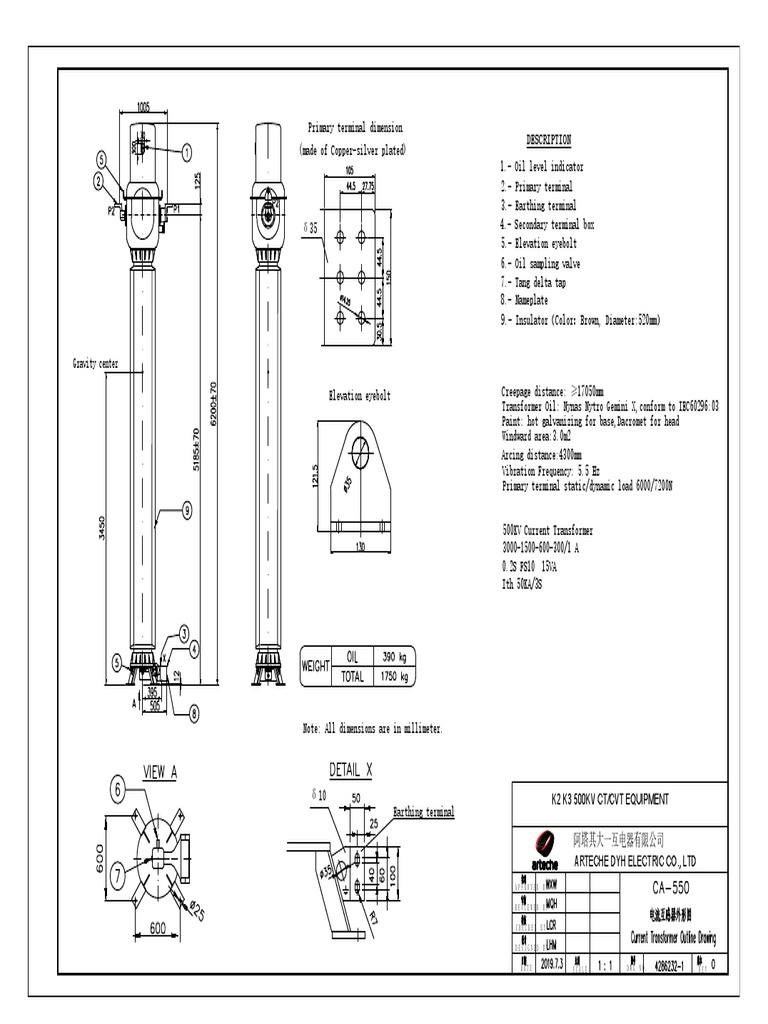 500KV CT Ca550 3000a PDF | PDF | Transformer | Power (Physics)