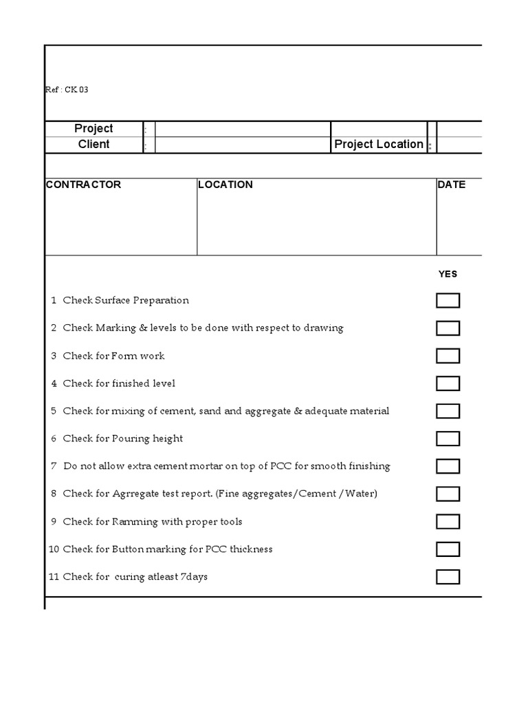 Checklist For PCC | PDF