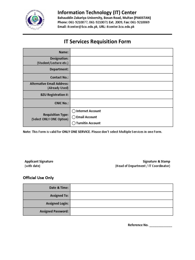 IT Services Requisition Form: Information Technology (IT) Center | PDF ...