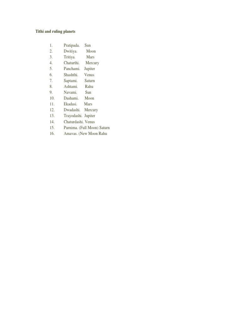 Tithi and Their Ruling Planets | PDF | Religion & Spirituality