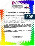Certificate of Recognition PTA SY 2020-2021 | PDF | Educational ...
