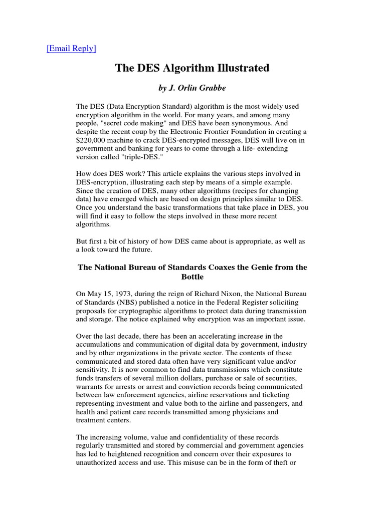 The DES Algorithm Illustrated: (Email Reply) | PDF | Cryptography ...