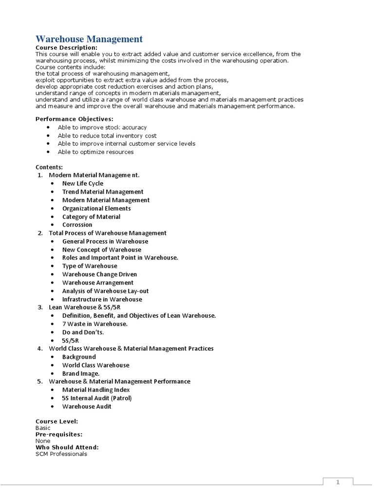 Warehouse Management Outline | PDF