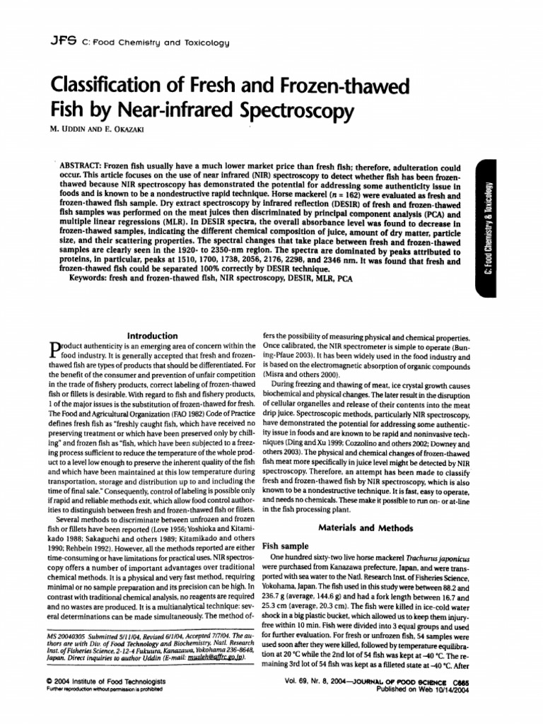 NIR Spectroscopy for Fish Authenticity | PDF | Principal Component ...