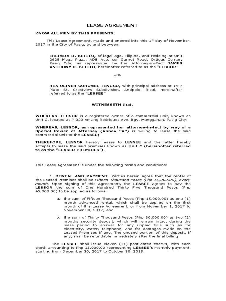 Sample Lease Contract | PDF | Lease | Breach Of Contract