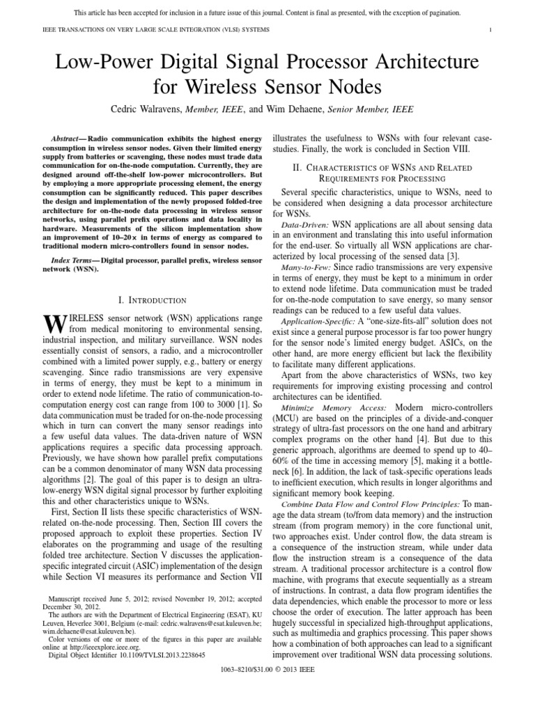 Low-Power Digital Signal Processor Architecture For Wireless Sensor Nodes | PDF | Wireless ...