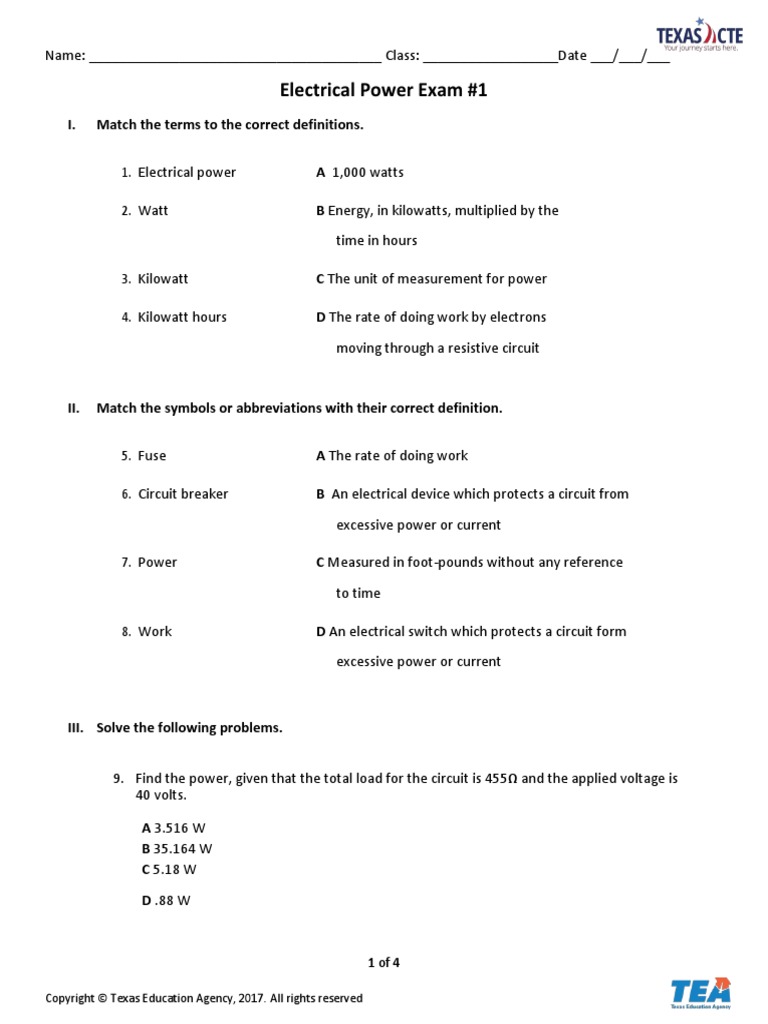 Electrical Power Exam #1 | PDF | Watt | Electric Power