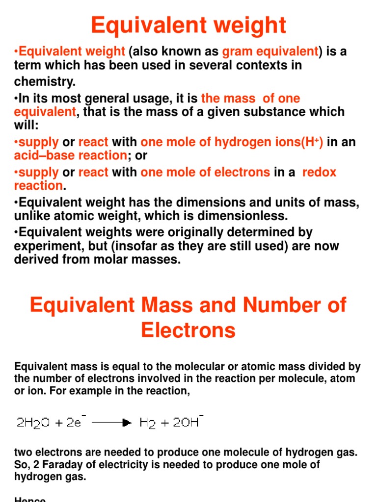 Equivalent Weight and Normality | PDF | Mole (Unit) | Proton